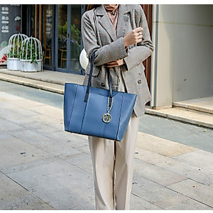 MKF Set Shoulder Bag for Women & Wristlet Wallet Purse: Top Handle Tote Satchel PU Leather Handbag Pocketbook Dark Pink