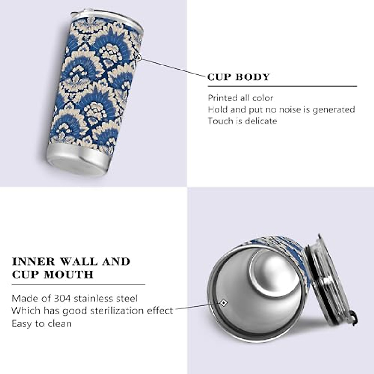 Scallop Blue Stainless Steel cups for hot and cold with Lid and Straw coffee travel mug 20oz for outdoor simply tumblers with lids 20 OZ