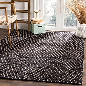 SAFAVIEH Bohemian Collection Accent Rug - 4' x 6', Black & Ivory, Handmade Moroccan Tribal Jute, Ideal for High Traffic Areas in Entryway, Living Room, Bedroom (BOH702A)