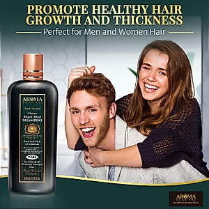 Aroma Dead Sea Black Mud Shampoo - Fights Dandruff, Thinning Hair, Weak Roots & Itchy Scalp. Prevents Hair Loss & Encourages Growth. Ideal for Damaged Hair (12.85 fl.oz)