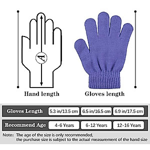 Cooraby 12 Pairs Kids Warm Magic Gloves Teens Winter Stretchy Knit Gloves Boys Girls Knit Gloves (Black, Yellow, Light Pink, Red, Mixed Colors, 4-6 Years)