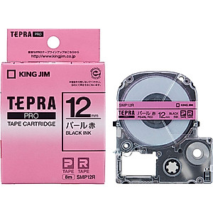 King Jim SMP12R [Genuine] Tepra PRO Tape Cartridge Color Label (Pearl) 0.5 inches (12 mm), Red Label/Black Character, Length 22.8 ft (8 m)