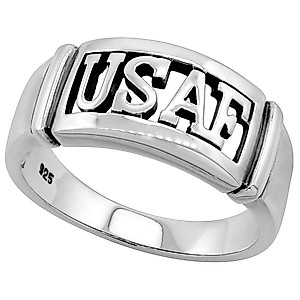 Sterling Silver Air Force Ring for Men and Women High Polished Solid 3/8 inch wide size 8