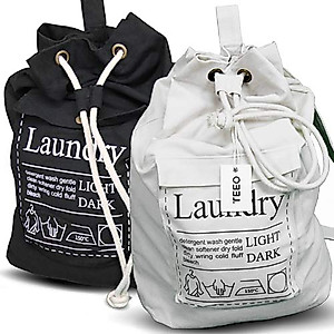Teeo - College Laundry Bag - Dorm Room Essentials for College Students - Laundry Bag for Travel - Dirty Clothes Bag - Backpack Large 25”X20” Drawstring 100% Sturdy Cotton Canvas (1, Black/White)