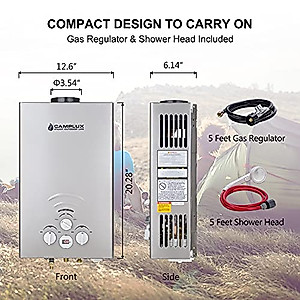 Portable Propane Tankless Water Heater, Camplux 2.11 GPM On Demand Camping Gas Water Heater, Gray