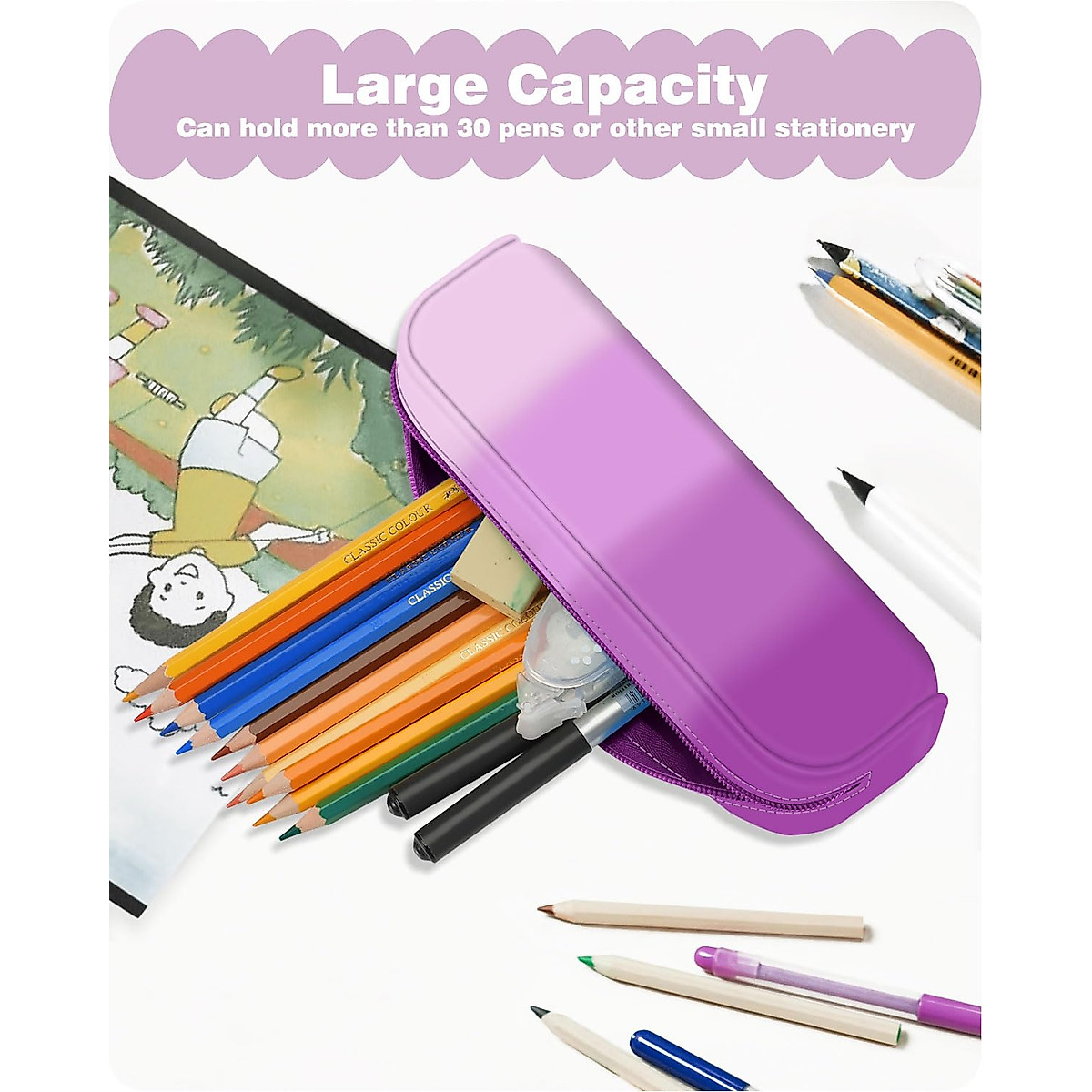 FINPAC Pencil Case, Small Pencil Pouch with Wristlet, Big Capacity Zipper Portable Silicone Pen Bag for Students Women, Bible Journaling Supplies and Accessories, Makeup Bags Organizer, Iris Purple