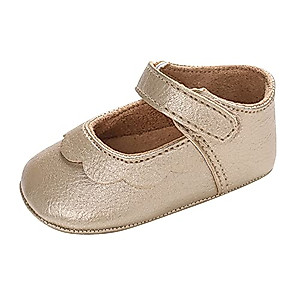 Lykmera Spring Autumn Children Baby Toddler Shoes Girls Round Toe Lightweight Comfortable Solid Hook Loop Walking Shoes (Gold, 12-18 Months)