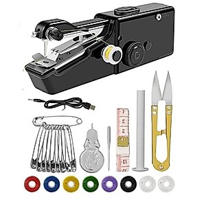 1 Set Mini Handheld Sewing Machine, Portable Sewing Machine with Sewing Supplies Easy to Use Ergonomic Design for DIY Beginners for Home Travel (Black)