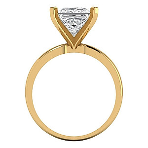 Yellow 14k Gold Solitaire Statement anniversary Engagement Promise Ring - 3 Ct Princess Cut Clear Simulated Diamond Sz 5.25