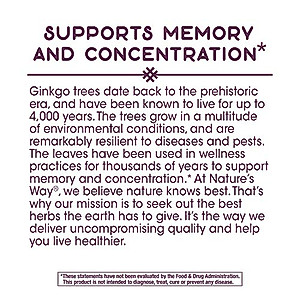 Nature's Way Premium Extract Ginkgo, Memory and Concentration*, 120 Capsules