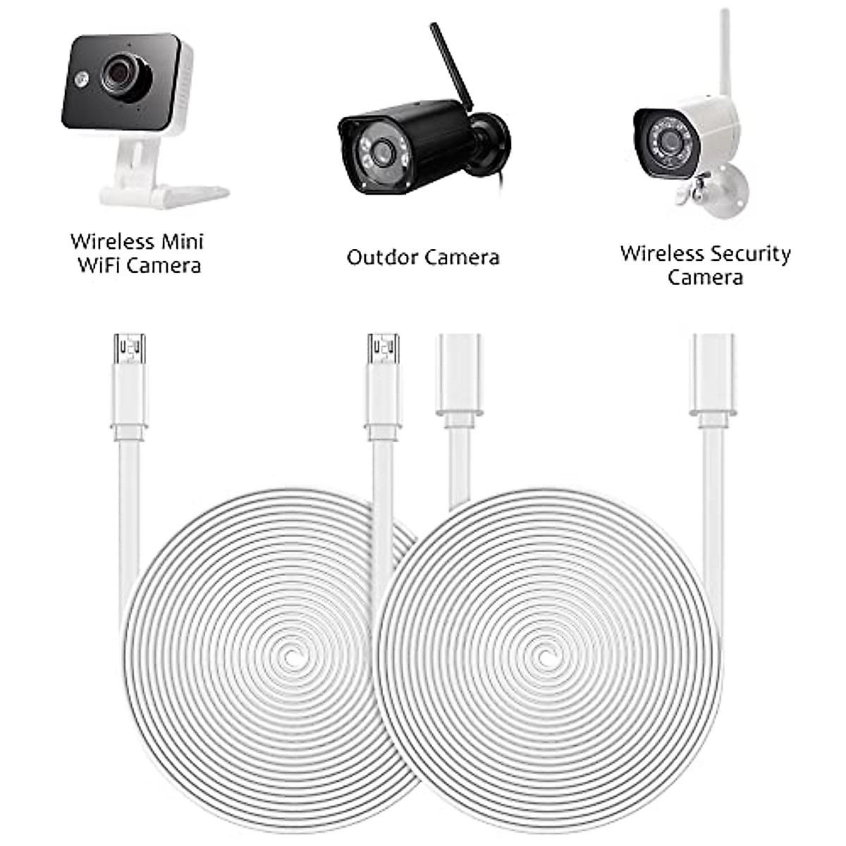 Sumind 4 Pack 10 ft/ 3 Meter Micro USB Extension Cable Male to Female Extender Cord Compatible with Wireless Security Camera Flat Power Cable, Cable Clips Included (White)