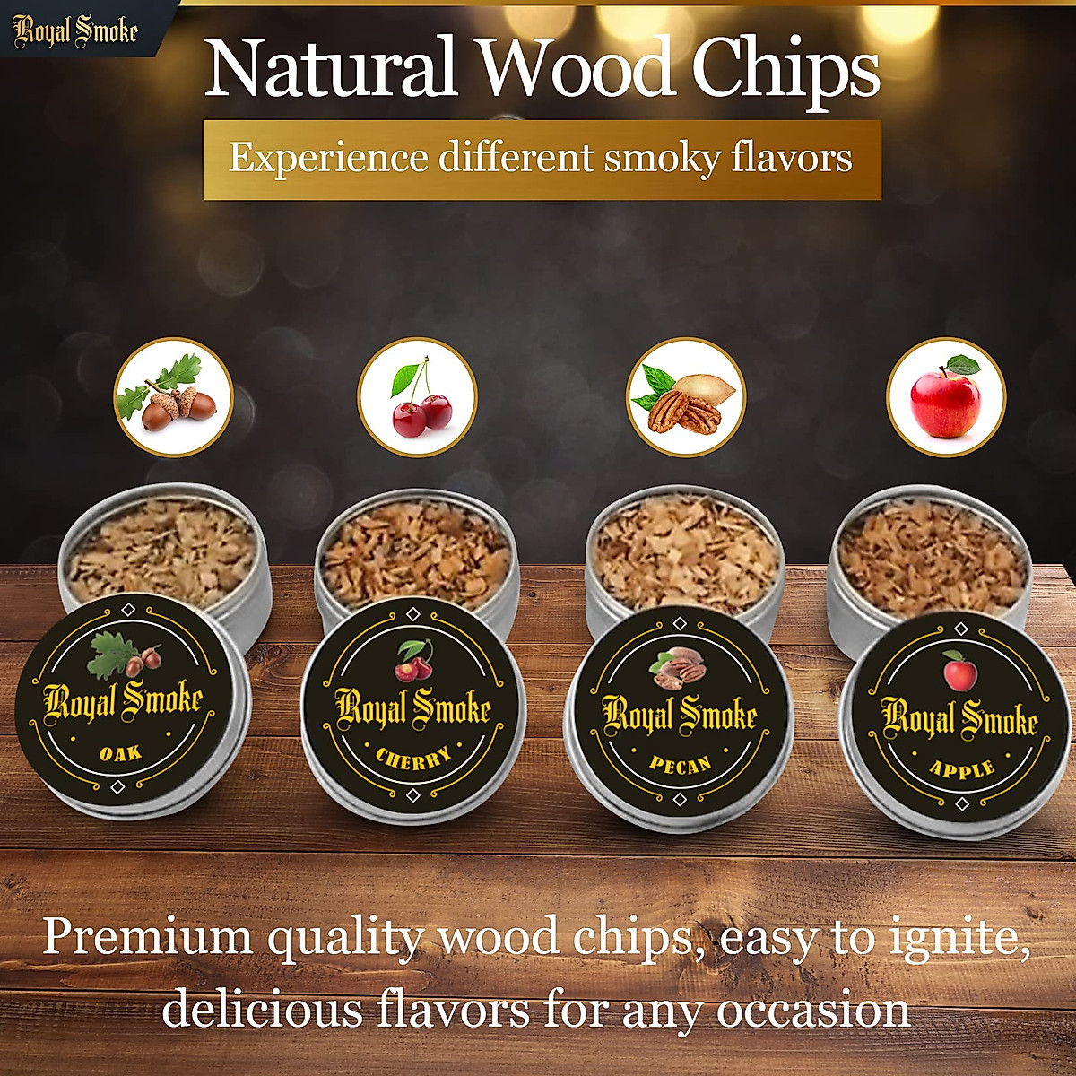 Royal Smoke Cocktail Smoker Kit - 4 Flavors Wood Chips - Bourbon, Whiskey Smoker Infuser Kit, Old Fashioned Drink Smoker Kit, Birthday Bourbon Whiskey Gifts for Men, Dad, Husband (Without Butane)