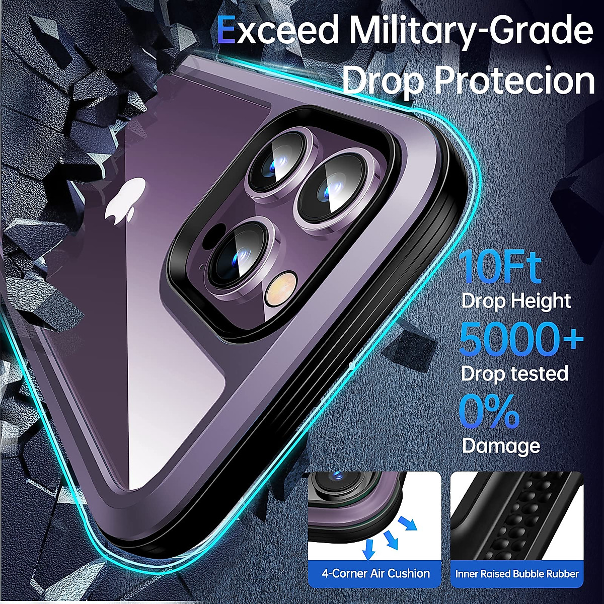 Meifigno Rainbow Series for iPhone 14 Pro Max Case with Aluminum Frame & 3X Shockproof Bumper & Clear Back, [3X Military Grade Drop Protection], Protective Phone Case iPhone 14 Pro Max, Lavender