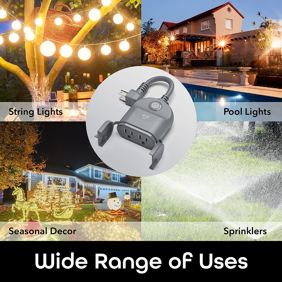 Geeni Outdoor Duo Wi-Fi Smart Plug, Weatherproof, No Hub Required, Wireless Remote Control and Timer - Smart Outlet Compatible with Alexa, The Google Home, 1 Dual Socket (2 Outlets)