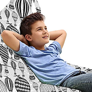 Ambesonne Grunge Lounger Chair Bag, Hot Air Balloons of Vintage Minimalist Effects Greyscale Tones Illustration, High Capacity Storage with Handle Container, Lounger Size, Charcoal Grey White
