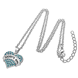 GLAM&CO Daddy's Girl Necklace, Valentine Heart Necklace for Daughters, Birthday Jewelry Gifts From Father/Dad, Stocking Stuffer Christmas Presents for Little Girls and Teens (Aqua Blue)