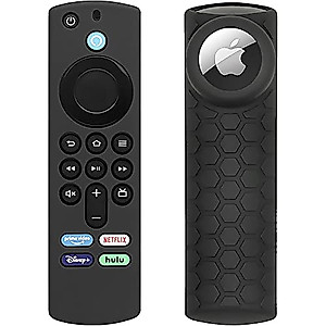 SaharaCase Amazon Fire TV Stick 4K (3rd Generation) Remote Silicone Case for Apple AirTag Lightweight Anti Slip Shockproof Silicone Cover (Black)