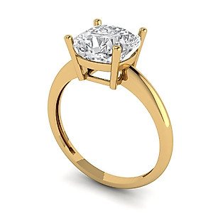 Clara Pucci 2.5 ct Cushion Cut Solitaire Genuine Moissanite Wedding Bridal Designer Anniversary Engagement Ring in 14k Yellow Gold