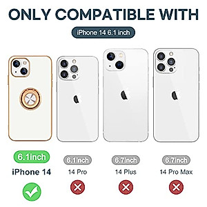 Hython Case for iPhone 14 Case with Ring Stand [360° Rotatable Ring Holder Magnetic Kickstand] [Support Car Mount] Plated Gold Edge Slim Soft TPU Luxury Shockproof Protective Phone Case Cover, White