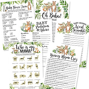 50 Woodland Baby Prediction And Advice Cards, Trivia Games, etc, 25 Baby Animal Matching, Nursery Rhyme Game - 6 Double Sided Cards Baby Shower Games Funny, Baby Shower Ideas Baby Sprinkle Games