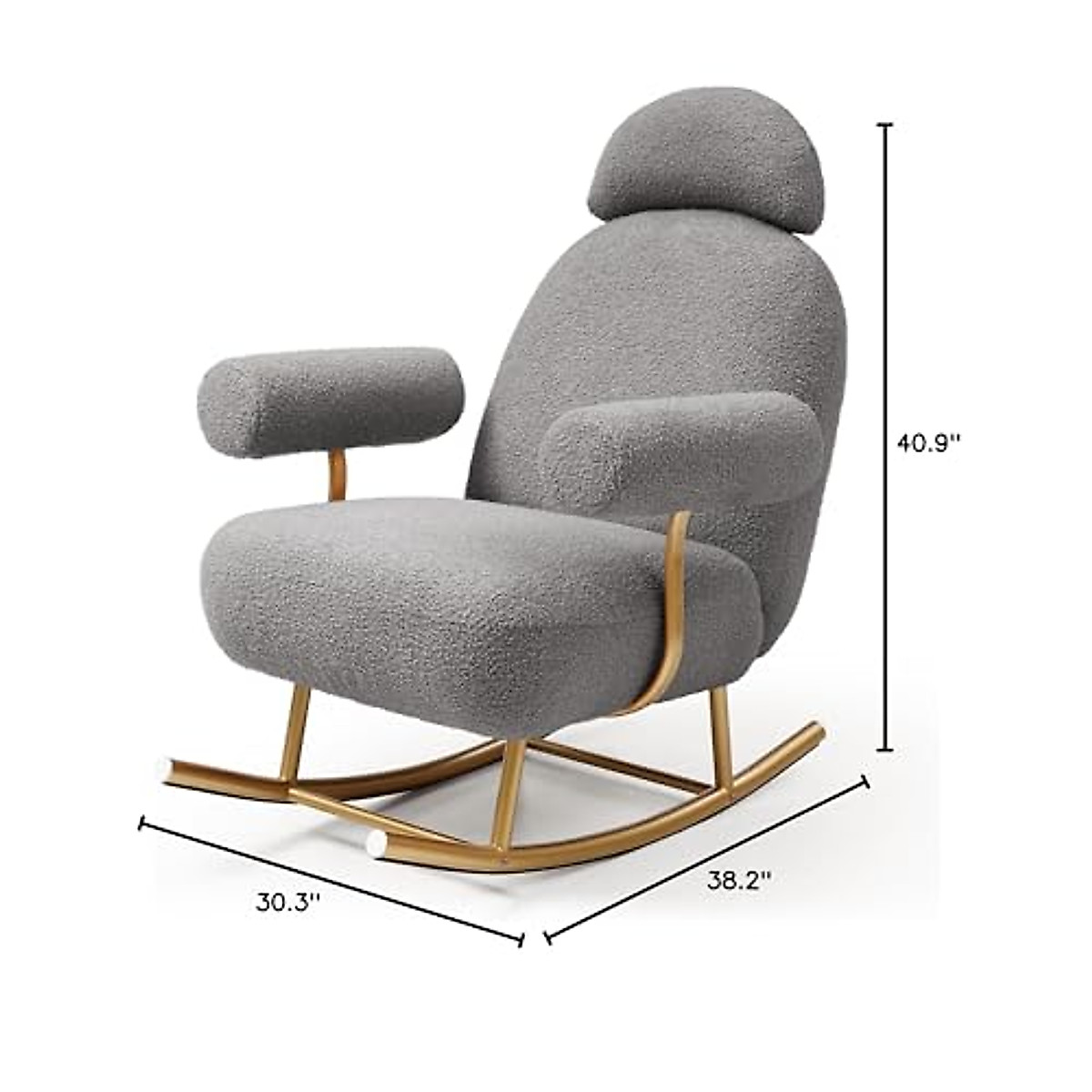 Holaki Nursery Rocking Chair,Modern Sherpa Fabric Accent Upholstered Rocker Glider Chair for Baby and Kids,Comfy Armchair with Gold Metal Frame,Leisure Sofa Chair for Nursery/Bedroom/Living Room(Grey)