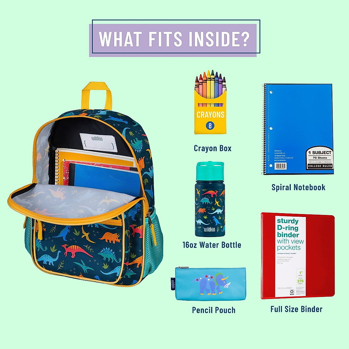 Wildkin Kids Eco Backpack for Boys & Girls, Perfect for Elementary Recycled Backpack, Features Padded Back & Adjustable Strap, Ideal for School & Travel Backpacks for Kids (Jurassic Dinosaurs)