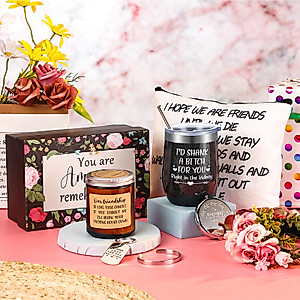 Cunhill 6 Pcs Birthday Valentine's Day Gifts, Friendship Gifts for Women Friends Female, Sister Gifts Tumbler with Straw Lavender Scented Candles Keychain Makeup Bag Bracelet(Fresh Style)