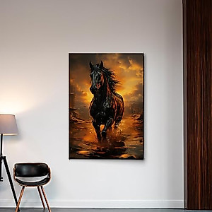 Majestic Black Stallion Galloping In The Clouds, Black Horse On Salt Flats, Canvas Print, Black Horse Print, Black Horse Wall Art, Wall Art, Wall Decor