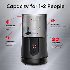 Milk Frother and Steamer, JOKARWAY Milk Frothers for Coffee, Hot&Cold 8.1oz/240ml Automatic Milk Steamer and Frother for Latte, Cappuccinos, Macchiato, Stainless Steel Coffee Frother Electric 2 Whisks