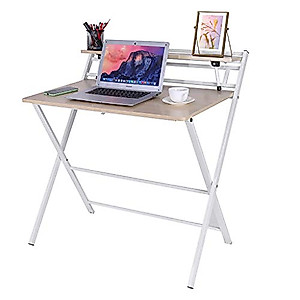 Youmymine Folding Study Computer Desk - Writing Desk Portable Small Lazy Foldable Table Laptop Desk for Small Space,Free Installation Home Office Desk (White)