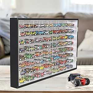 DisplayGifts 1/64 Scale Toy Cars Hot Die-cast Wheels Matchbox Display Case Storage Cabinet Shelf Rack for 56 Slots - 2 Doors, 23.5 X 15 X 2 inches