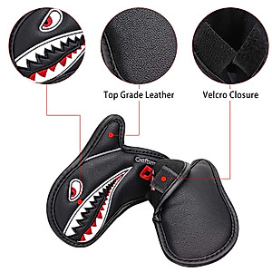 Craftsman Golf Vivid Shark Embroideried with 3D Fin 8pcs (5,6,7,8,9,P,A,S Black Iron Headcover Set with Large Red No.