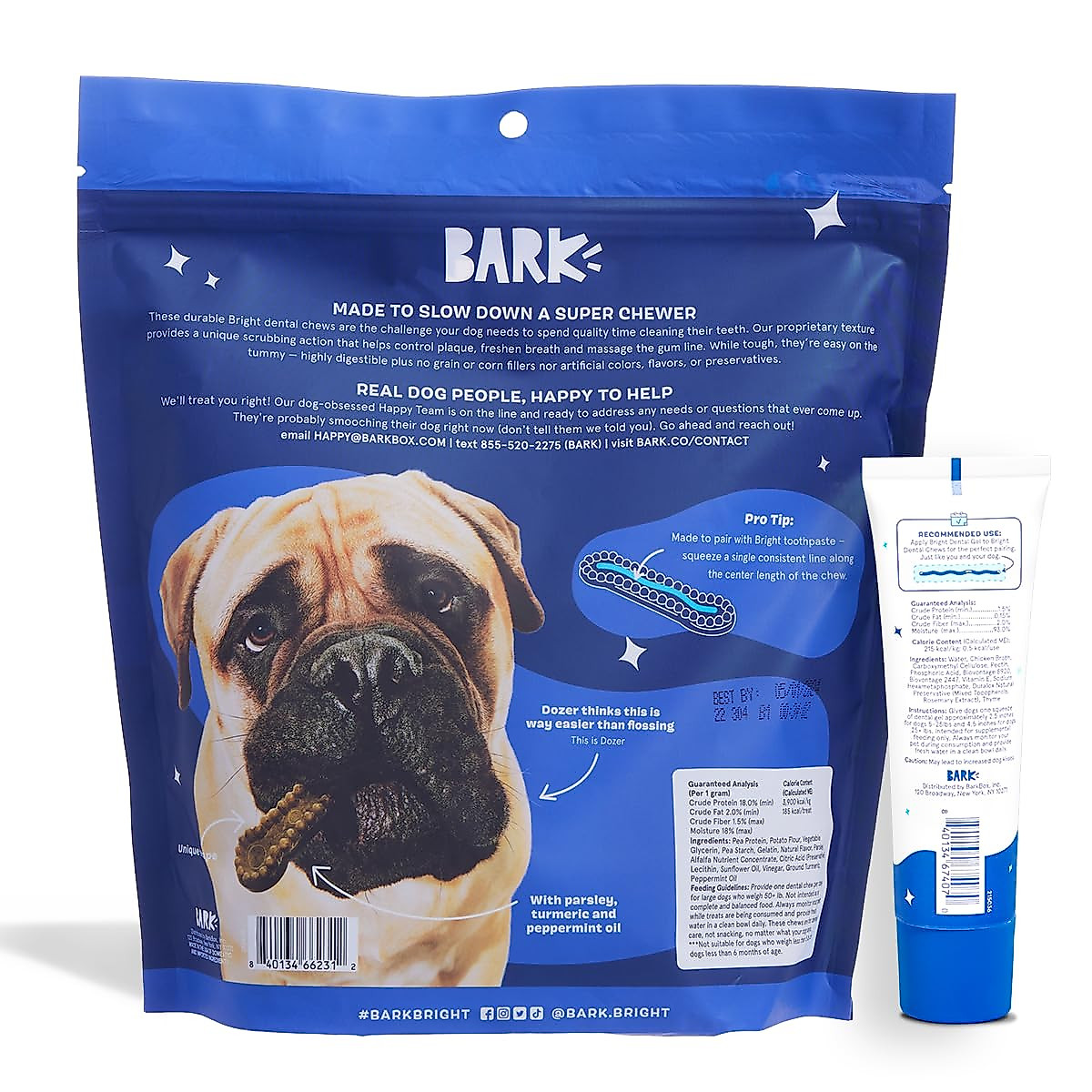 Bark Bright Durable Dog Dental Kit for Tough Chewers - 15 Chew Sticks & Toothpaste - Large Breeds