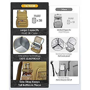 TACTICISM Backpack Cooler 38 Cans Tactical Lunch Backpack for Men Work - Molle Soft Cooler Backpack Insulated Waterproof Leak Proof - Camping Beach Kayaking Hiking Fishing Accessories - Brown