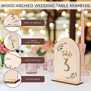 Giftormous Table Numbers for Wedding Reception - 5x7 Inch Double-Sided Arch Wedding Table Number Sign 1-15, with Wooden Base for Party Table Centerpiece Decoration