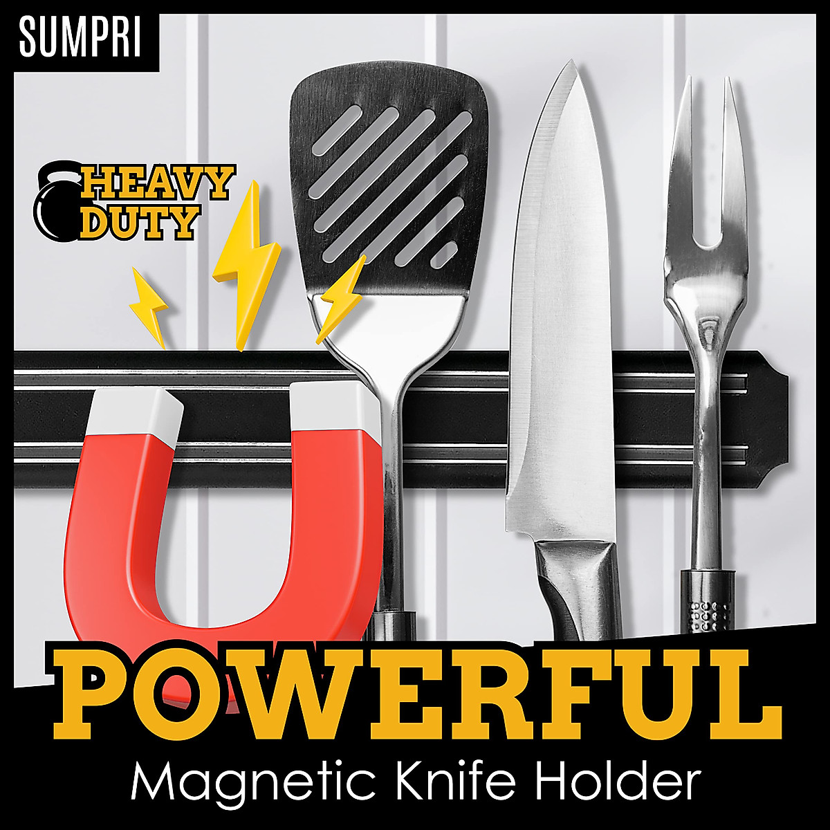 Magnetic Knife Strip for Wall - Extra-Strong Magnet Knife Holder Strip (15 Inch X Set Of 3) - Securely Holds Your Biggest Kitchen Knives - Space-Saving Magnetic Knife Holder For Wall -By SUMPRI