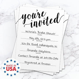 Canopy Street Black And White All Occasion Script Invitations / 25 Fill In General Use Invites / 5" x 7" Flat Modern Shower Party Or Event Invitation/Made In The USA