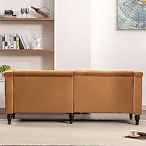 TTGIEET 76'' W Velvet Sofa Mid-Century Modern Love Seats, 3 Seater Sofa Couch with Two Bolster Pillows, Tufted futon Sofa Furniture for Living Room Bedroom Office （Ginger）