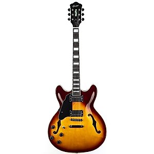 Grote Full Scale Left-Handed Electric Guitar Semi-Hollow Body Guitar Stainless Steel Frets (Vintage Sunburst)