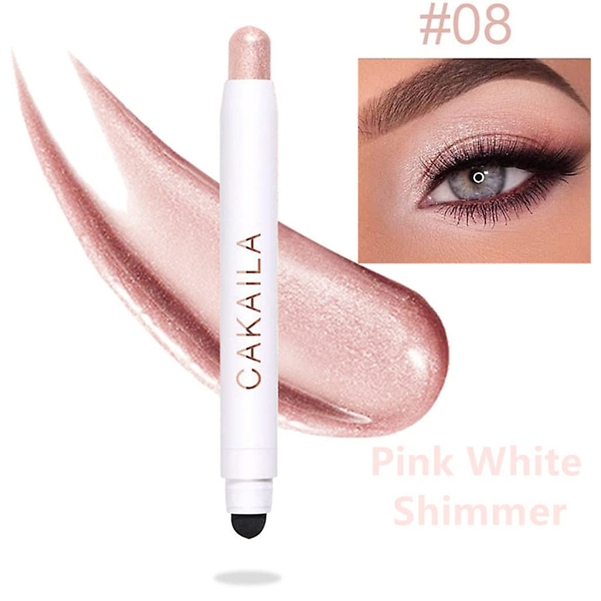 Go Ho Shimmer Cream-to-Powder Eyeshadow Stick,2 in 1 Eyeshadow Pencil Crayon Eye Brightener Stick,Smooth Easy To Color Waterproof,08 Pink White Shimmer