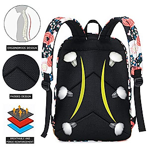 Natayoo Floral School Backpacks for Women Teen Girls College Bookbag Water Resistant Laptop Backpack with Lunch Bag and Pencil Bag,Large