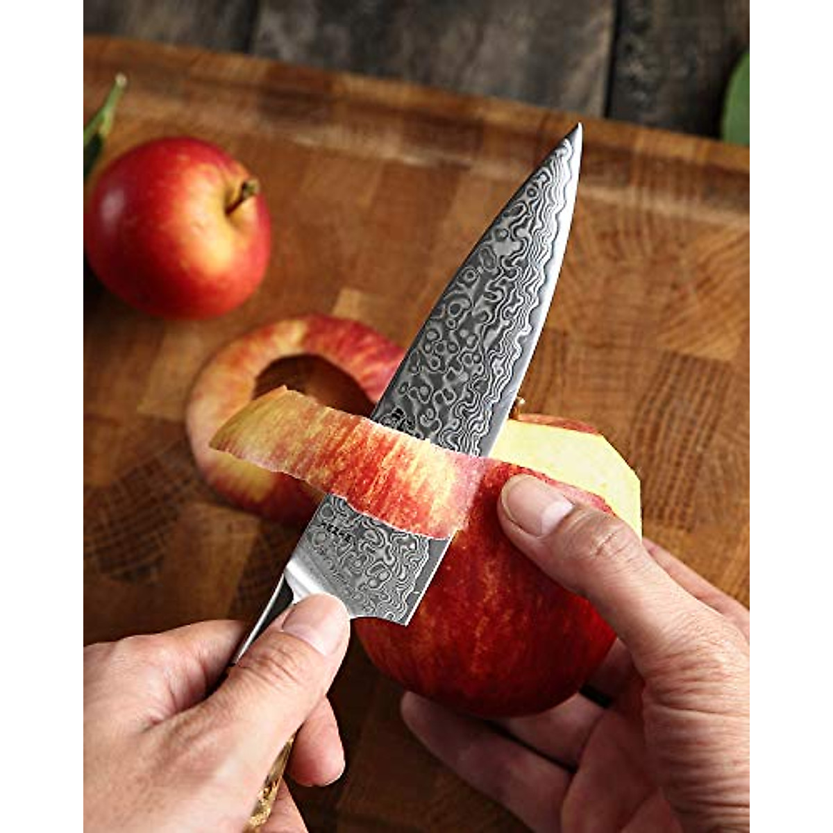 HEZHEN 5 inch Utility Knife with Razor Sharp- Damascus Steel with Rose Pattern Multifunctional VG10 Professional Paring-Fruit knife- Master Series Ergonomic Figured Sycamore Wood Handle