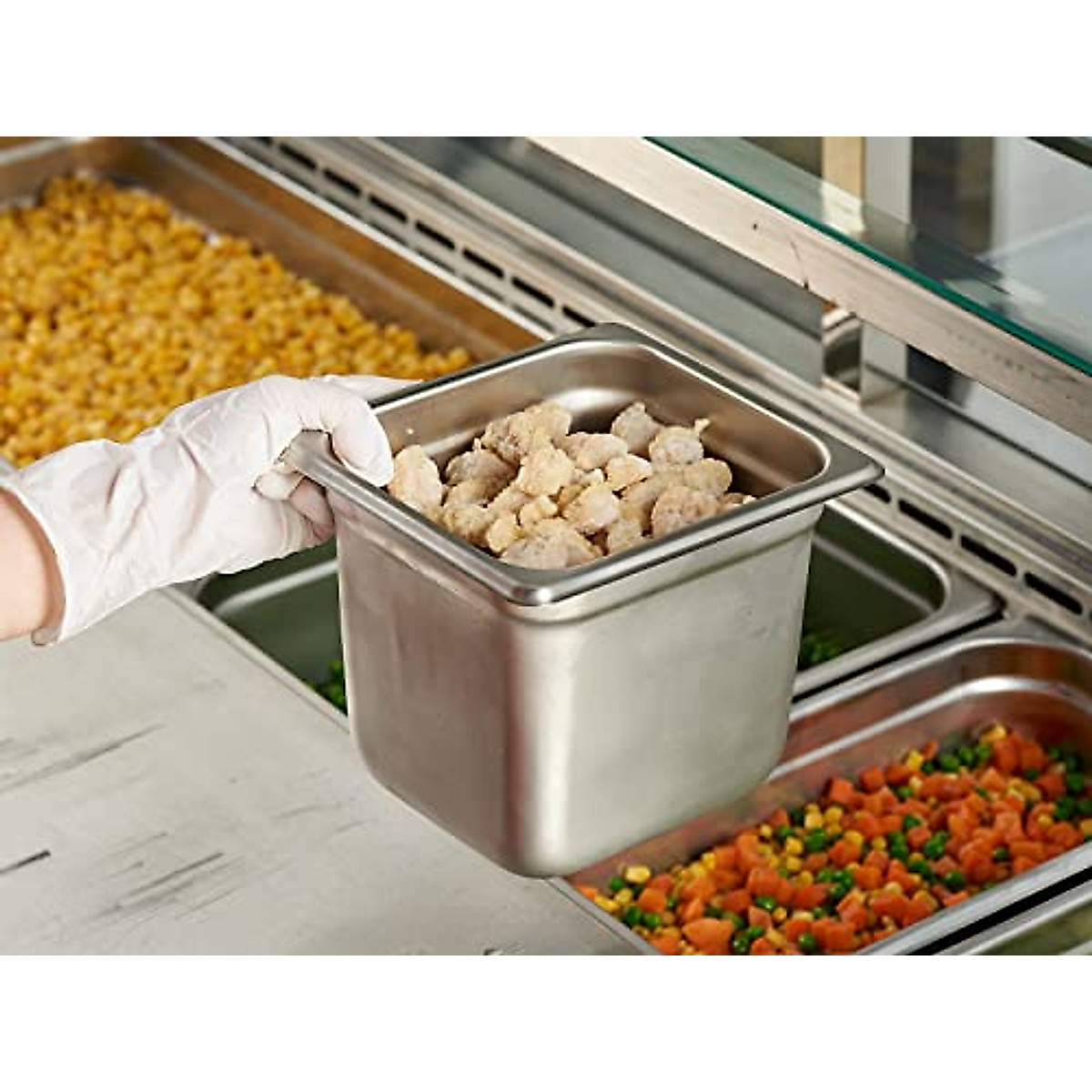 CURTA 6 Pack Anti-Jam Hotel Pans with Lids, 1/6 Size 6 Inch Deep, NSF Commercial 18/8 Stainless Steel Chafing Steam Table Food Pan with Covers