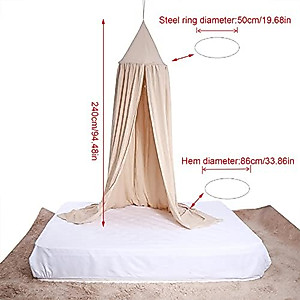 Yosoo Baby Bedding Round Dome Bed Canopy Kids Play Tent Hanging Mosquito Net Curtain for Baby Kids Reading Playing Sleeping Room Decoration, Khaki