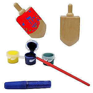 Craft-A-Dreidel, Create Your Own Custom Dreidel, Kit Includes 2 Wooden Dreidels, 3 Colors, 1 Brush, 1 Glitter, Fun and Educational (2 Dreidels)