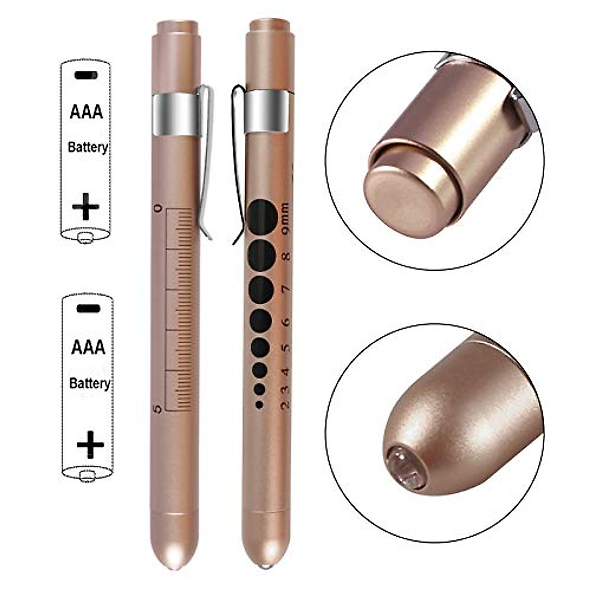 ALMOCN Pen Light,Nurse Medical Reusable LED Penlight White Light with Pupil Gauge and Ruler (Gold)