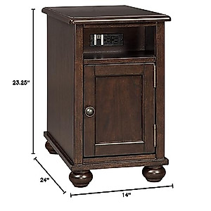 Signature Design by Ashley Barilanni Traditional Chair Side End Table with 1 Storage Cubby, 2 Fixed Shelves, 2 USB Ports & Outlets, Dark Brown