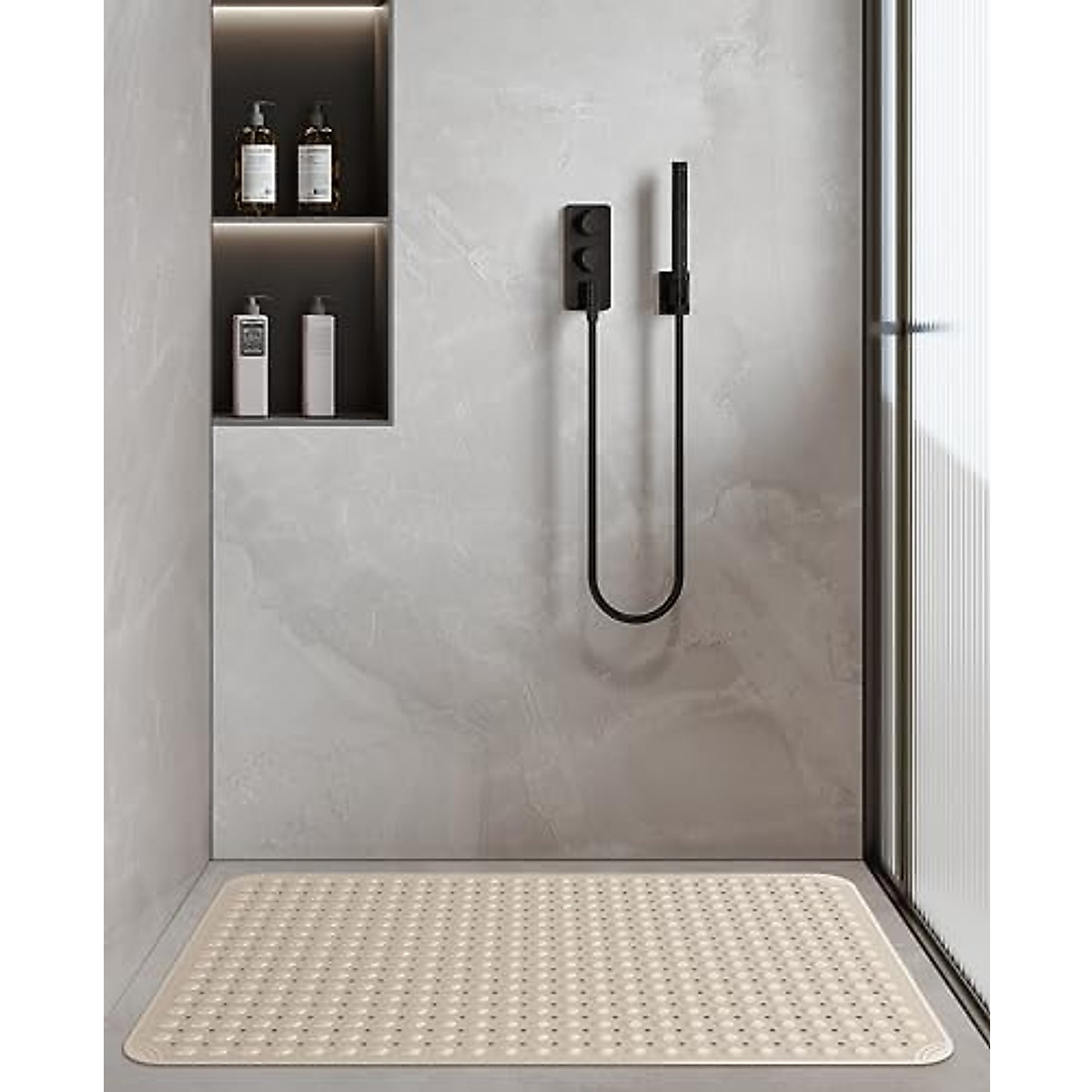 Yolife Extra Large TPE Shower Mat, 47.2" L x 31.5" W Anti Slip Bath Mat with Drain Holes and Suction Cups, Large Size Mat More Suitable for Shower Stall, No Odor, Heavy Mat