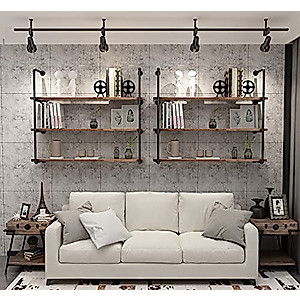 Industrial Wall Mounted Pipe Shelving,Rustic Metal Floating Shelves,Steampunk Real Wood Bookcases,DIY Bookshelf Hanging Shelves,Farmhouse Kitchen Bar Office Home Storage (4-Tier with 3 Boards,36in)