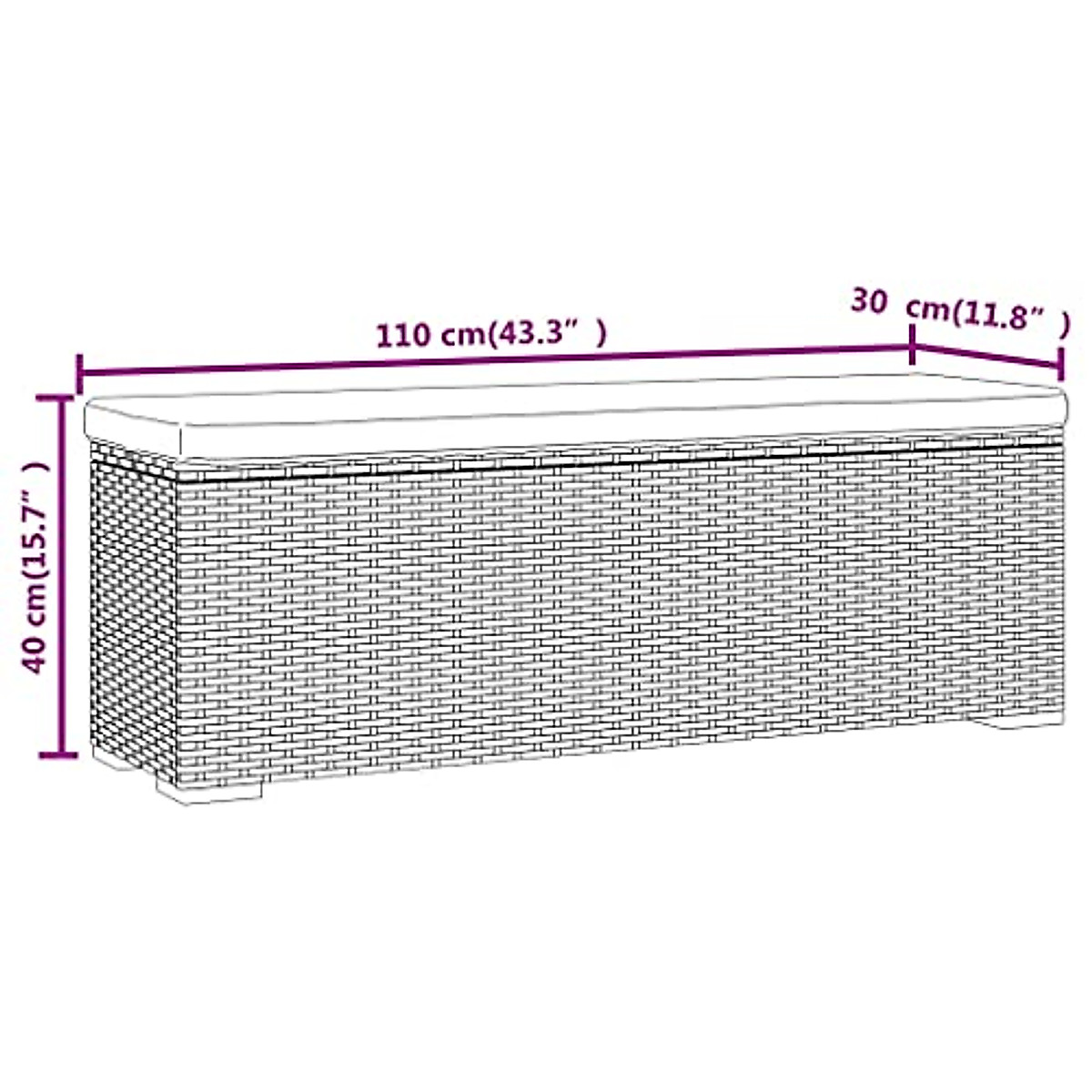 MINERWALL Ottoman Bench with Cushion Brown 43.3"x11.8"x15.7" Poly Rattan,Rattan Ottoman Bench with Removable Cushion for Patio and Garden Patio Benches, Outdoor Furniture, Outdoor Benches